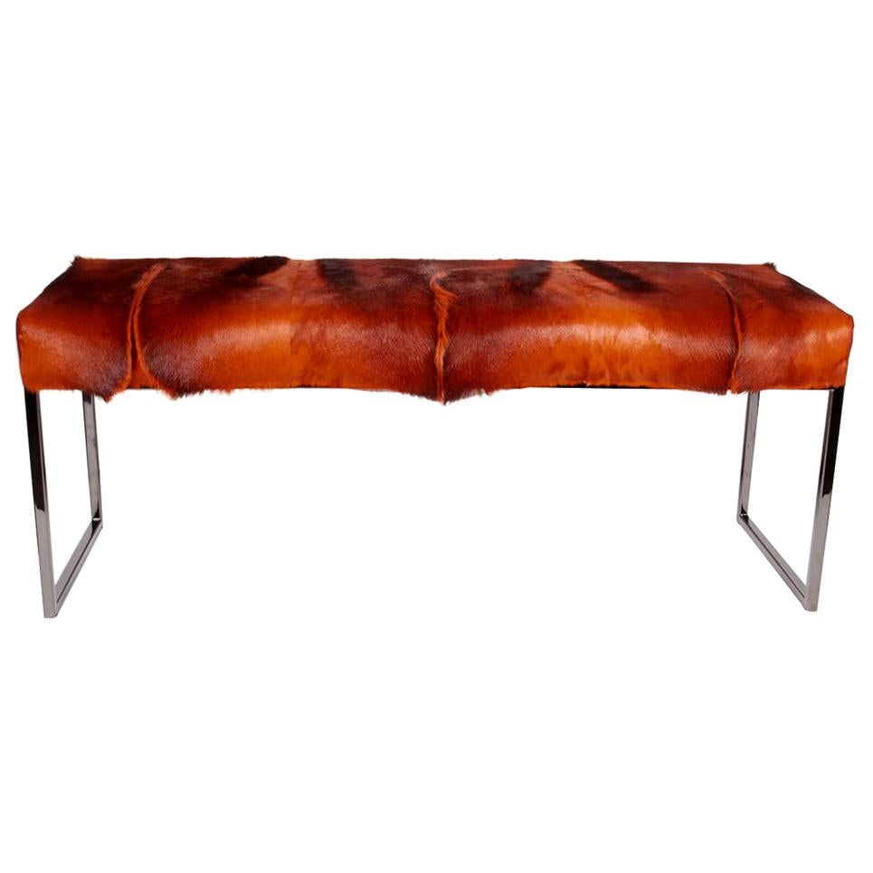 Mid-Century Modern mahogany bench with burnt orange upholstery at 1stdibs