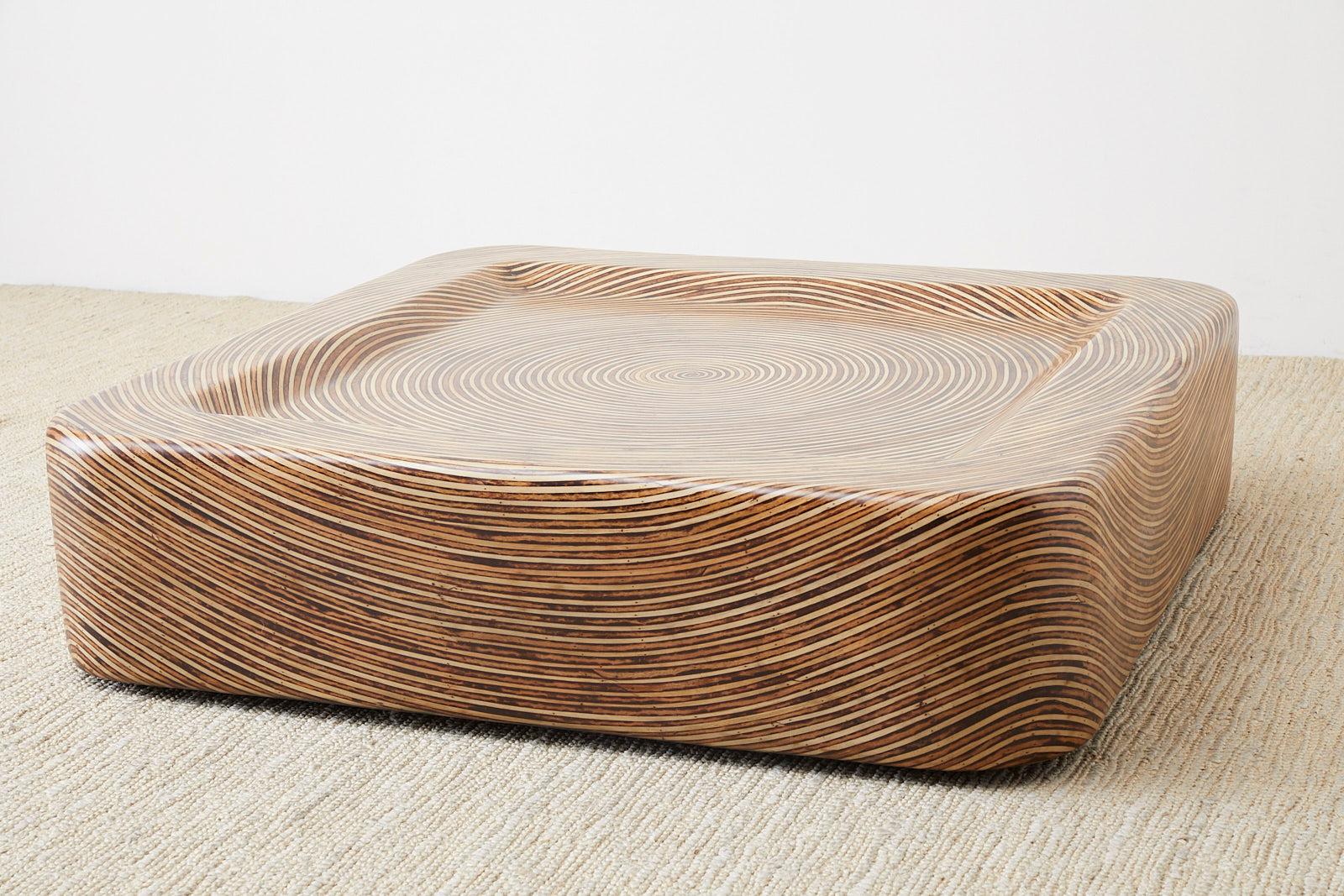 Organic Modern Bamboo Rattan Strip Inlay Cocktail Table at 1stDibs ...