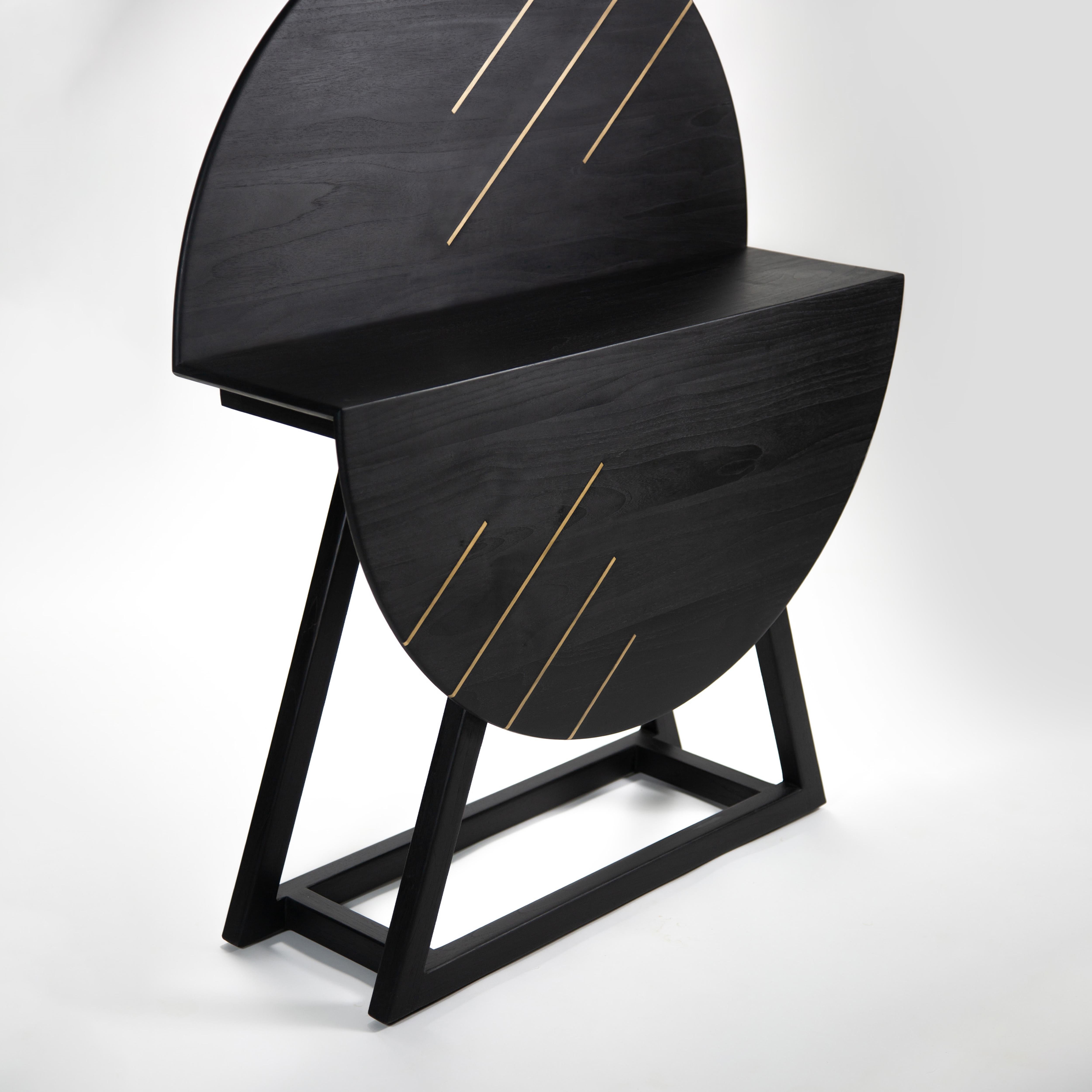 Organic Modern Black Solid Wood Oak COMET Console Table with Brass ...