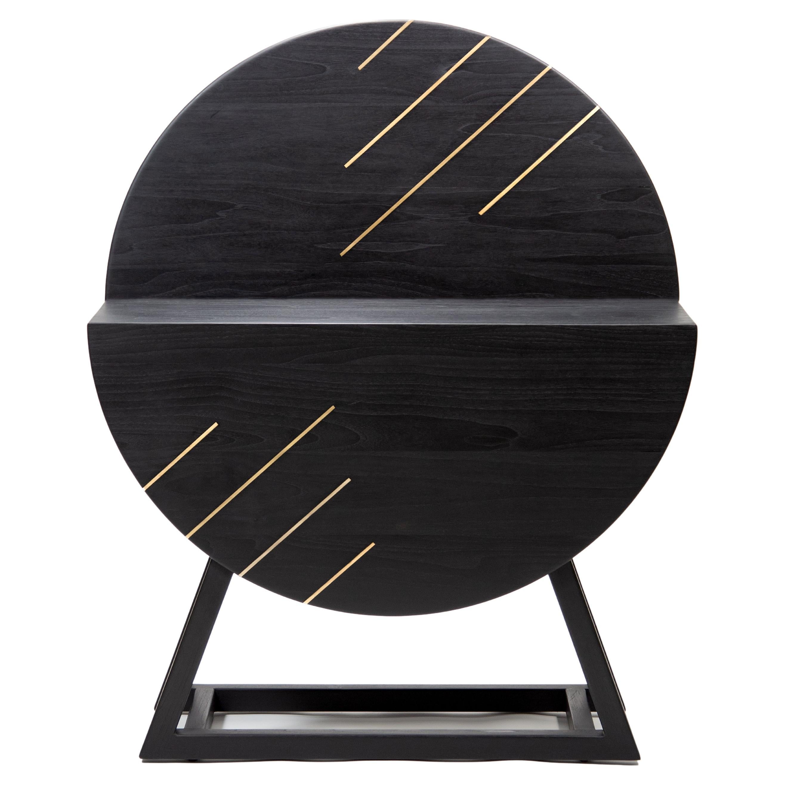 Organic Modern Black Solid Wood Oak COMET Console Table with Brass ...