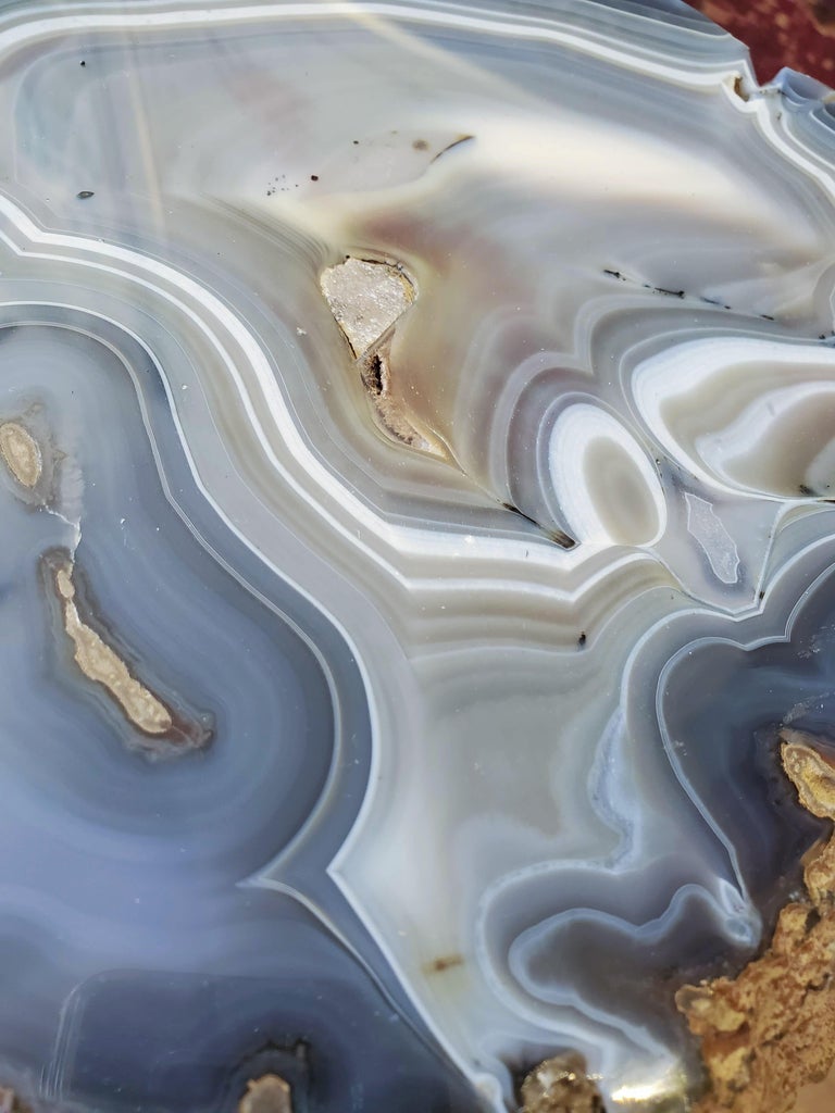 Organic Modern Blue White Gray Geode Drink Table with Gold Gilt Base at ...