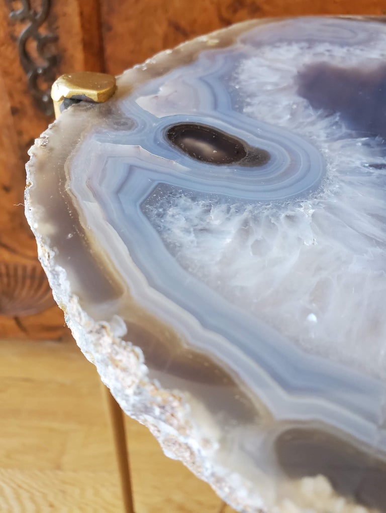 Organic Modern Blue White and Gray Geode Drink Table with Gold Gilt ...