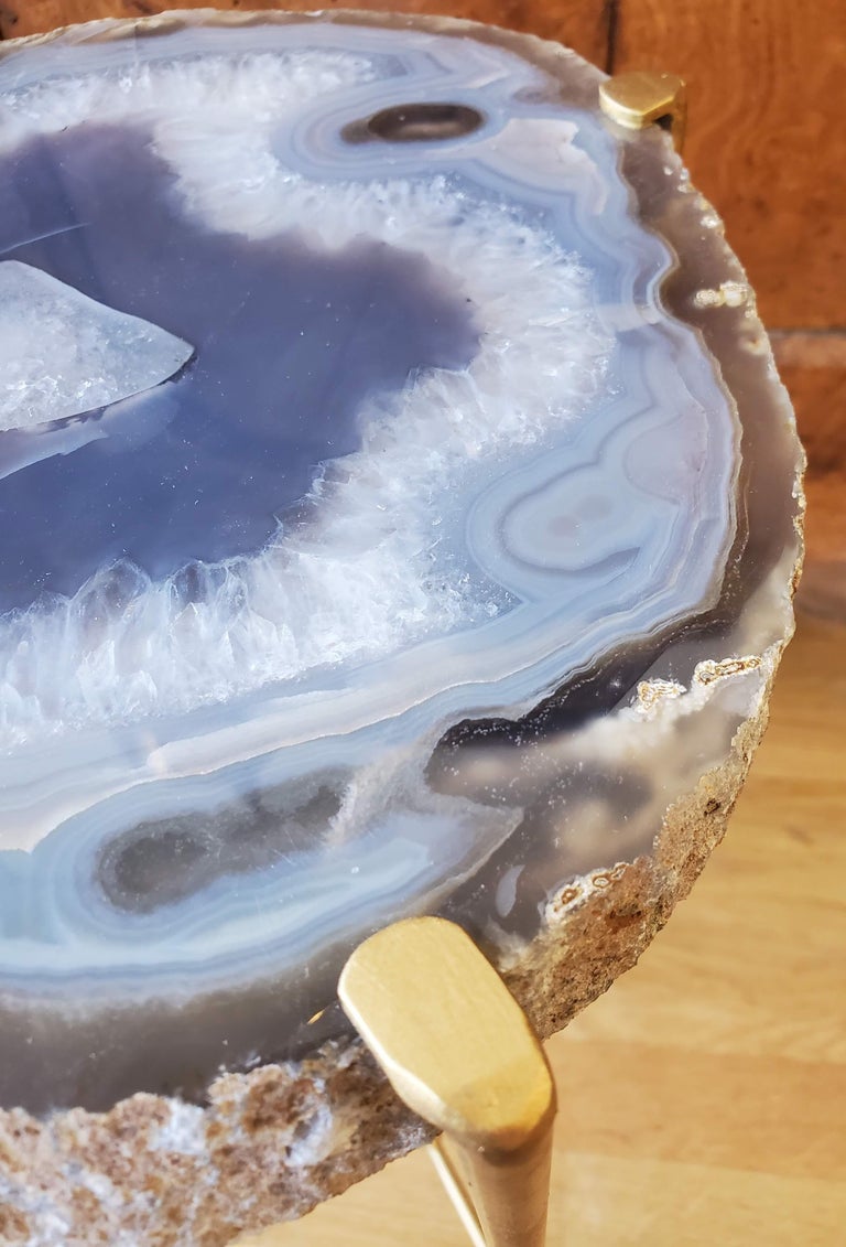 Organic Modern Blue White and Gray Geode Drink Table with Gold Gilt ...