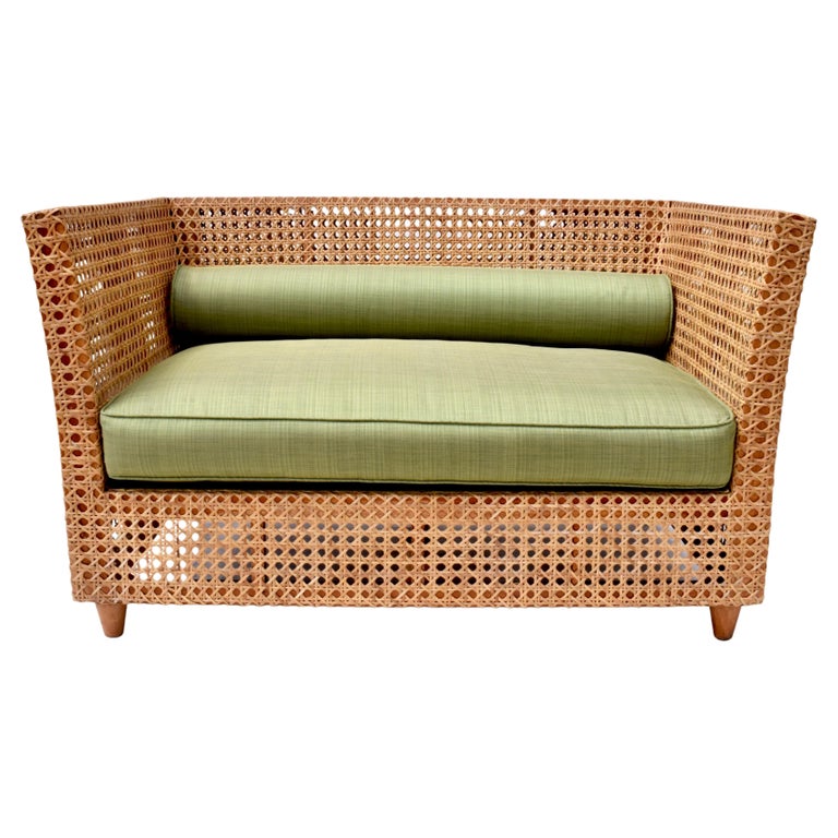Organic Modern Cane and Teak Settee For Sale at 1stDibs