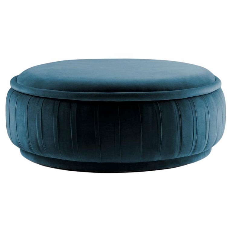 Pouf corail moderne et organique Malibu en velours de coton bleu En ...