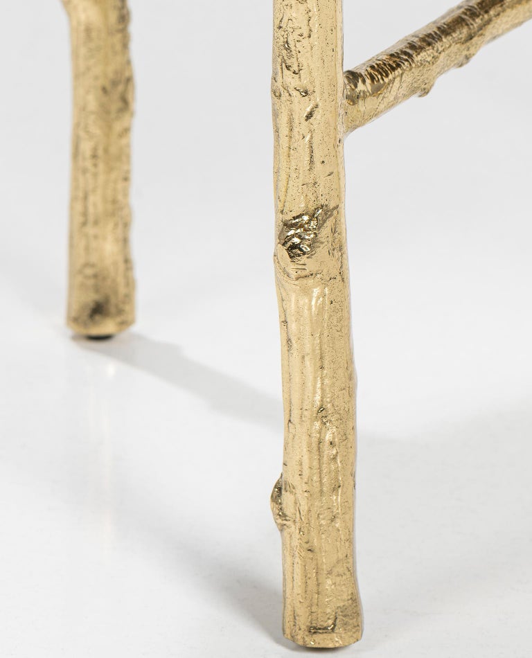Organic Modern Country Stool in Polished Brass Cast and Natural Camel ...