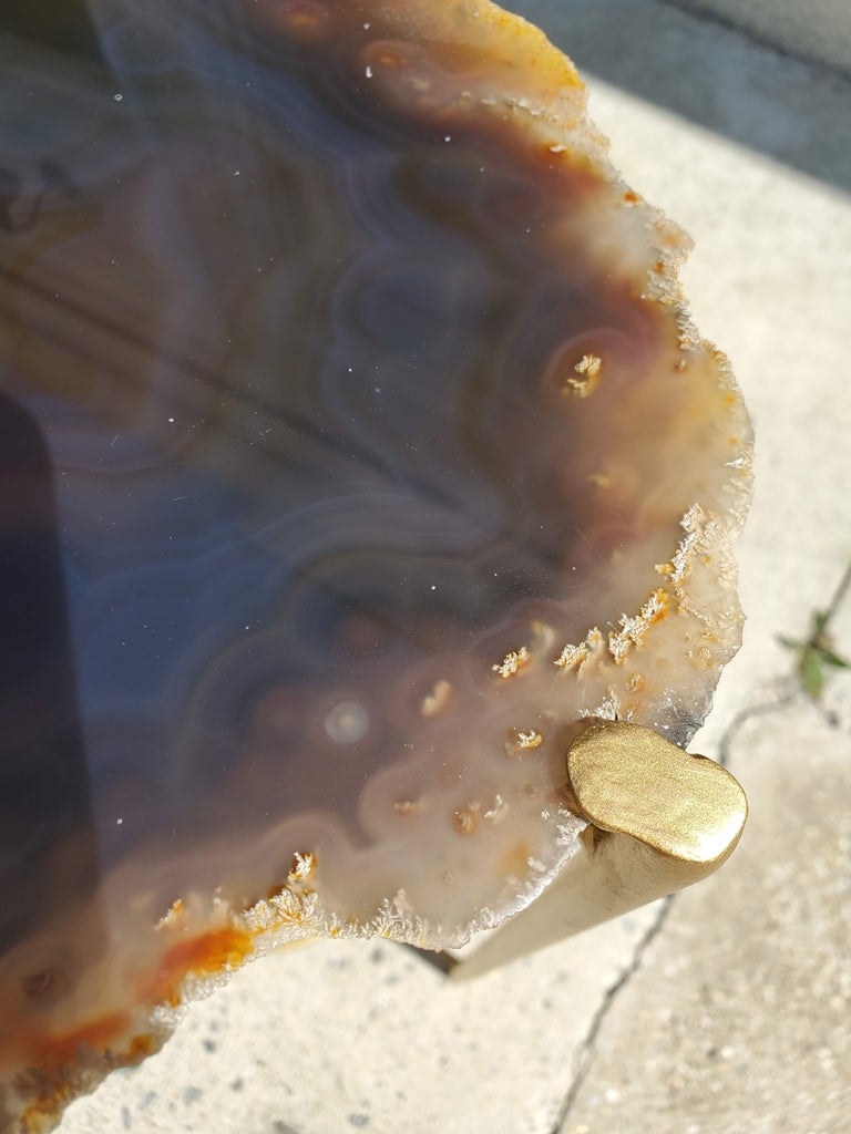Organic Modern Dark Blue and Brown Geode Drink Table with Gold Gilt ...
