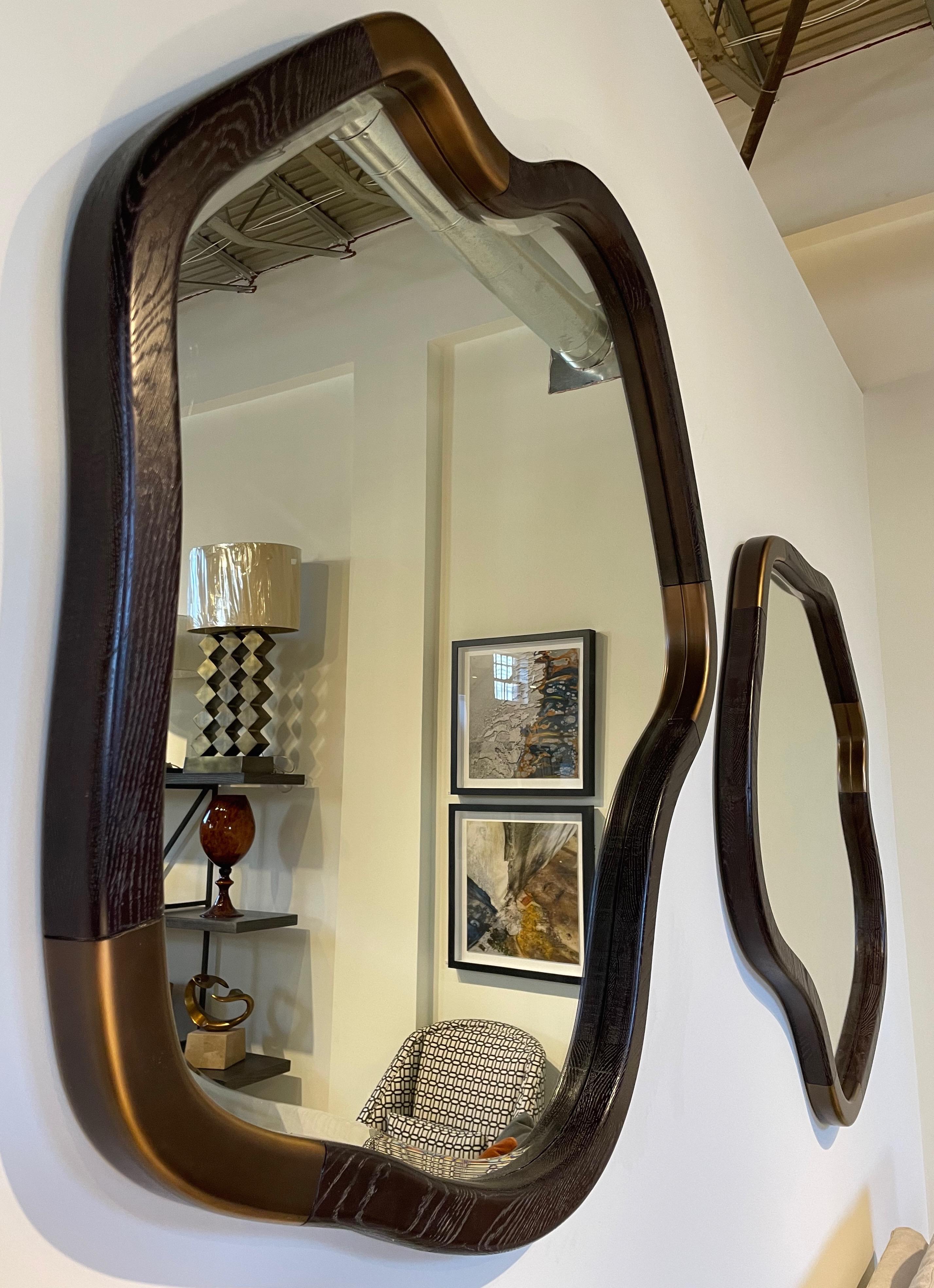 Organic Modern Free Form Mirrors with Burnished Brass Accents at 1stDibs