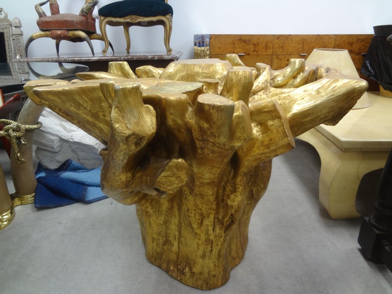 Organic Modern Gilt Faux Bois Tree Stump Table Base For Sale at 1stDibs