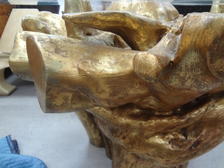Organic Modern Gilt Faux Bois Tree Stump Table Base For Sale at 1stDibs