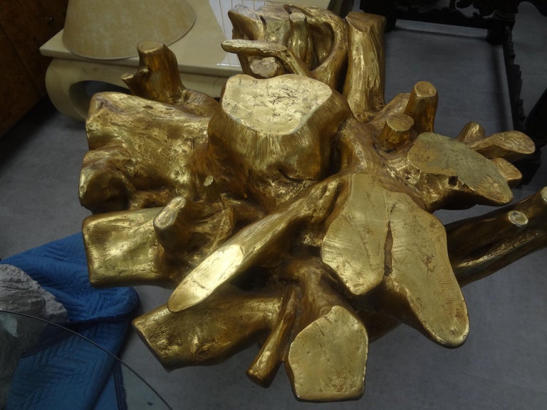 Organic Modern Gilt Faux Bois Tree Stump Table Base For Sale at 1stDibs