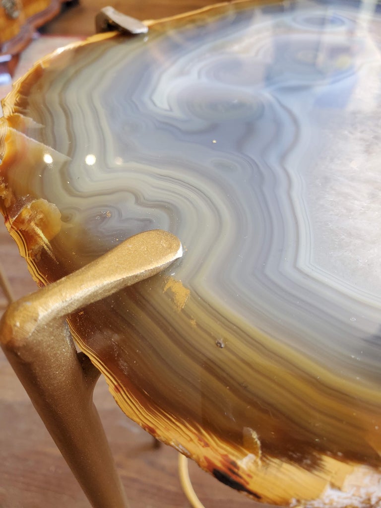 Organic Modern Green Brown Blue White Geode Drink Table with Gold Gilt ...