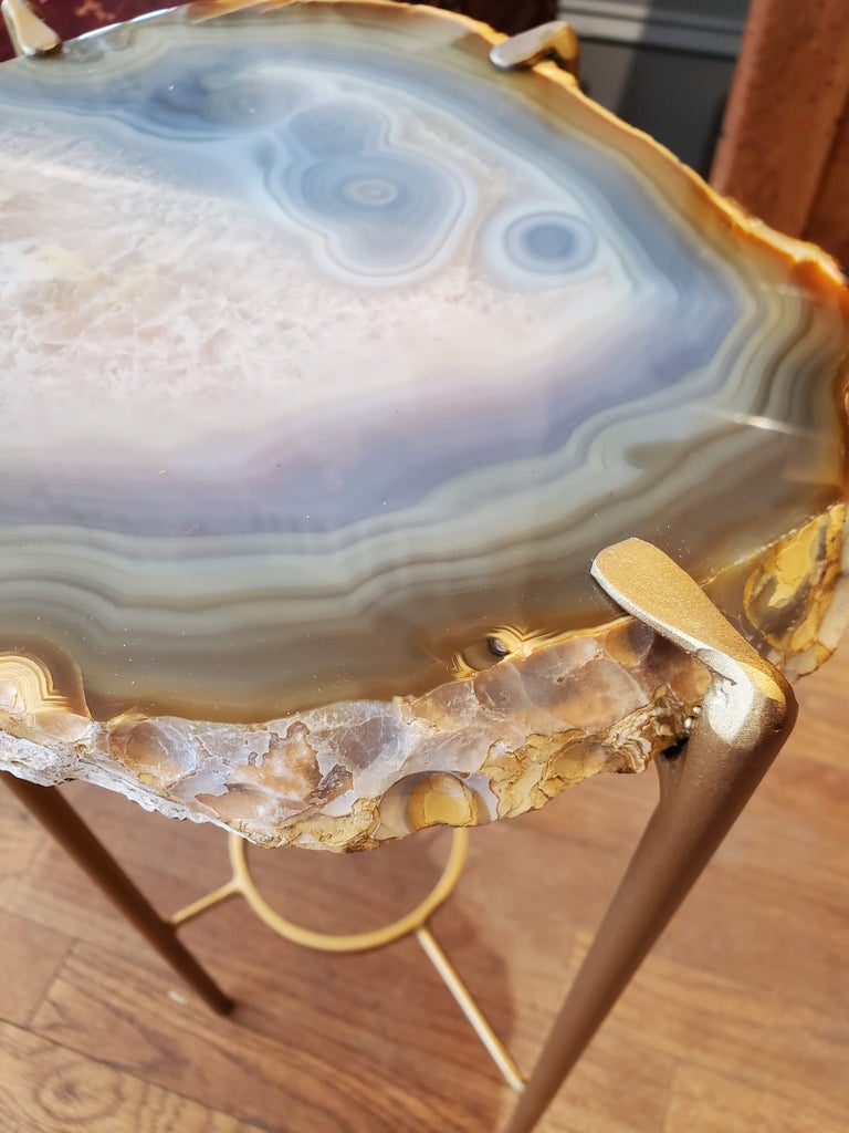 Organic Modern Green Brown Blue White Geode Drink Table with Gold Gilt ...