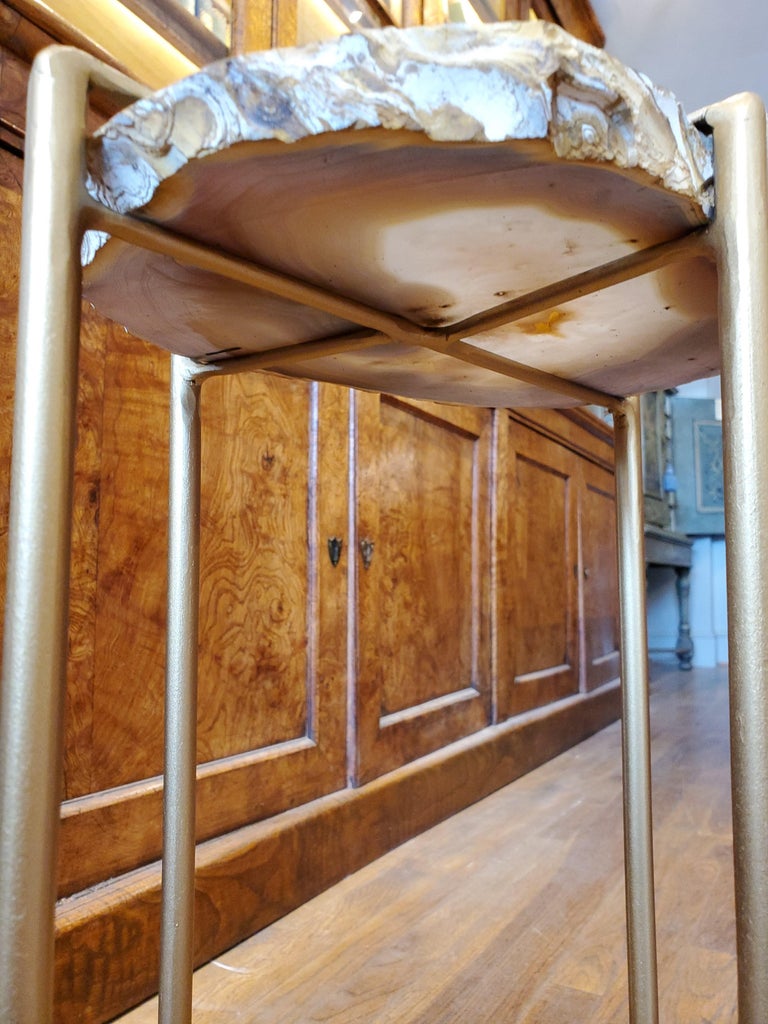 Organic Modern Green Brown Blue White Geode Drink Table with Gold Gilt ...