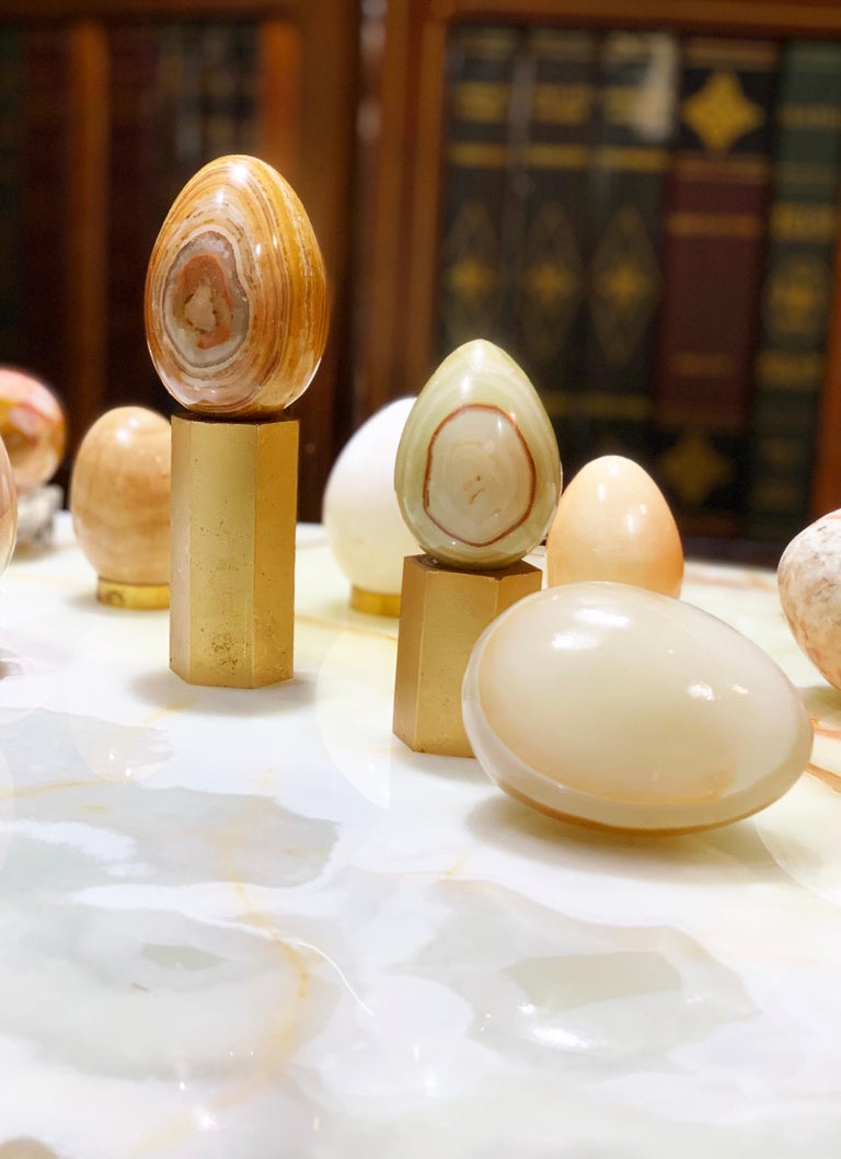 Organic Modern Hand Carved Stone Egg Sculptural Set with Heavy Guilt ...