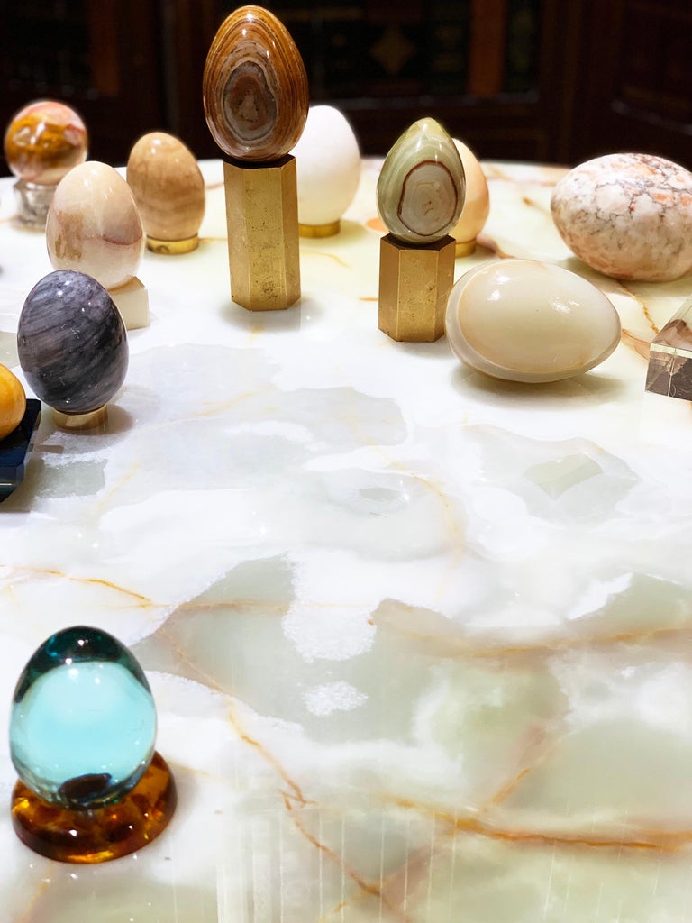 Organic Modern Hand Carved Stone Egg Sculptural Set with Heavy Guilt ...