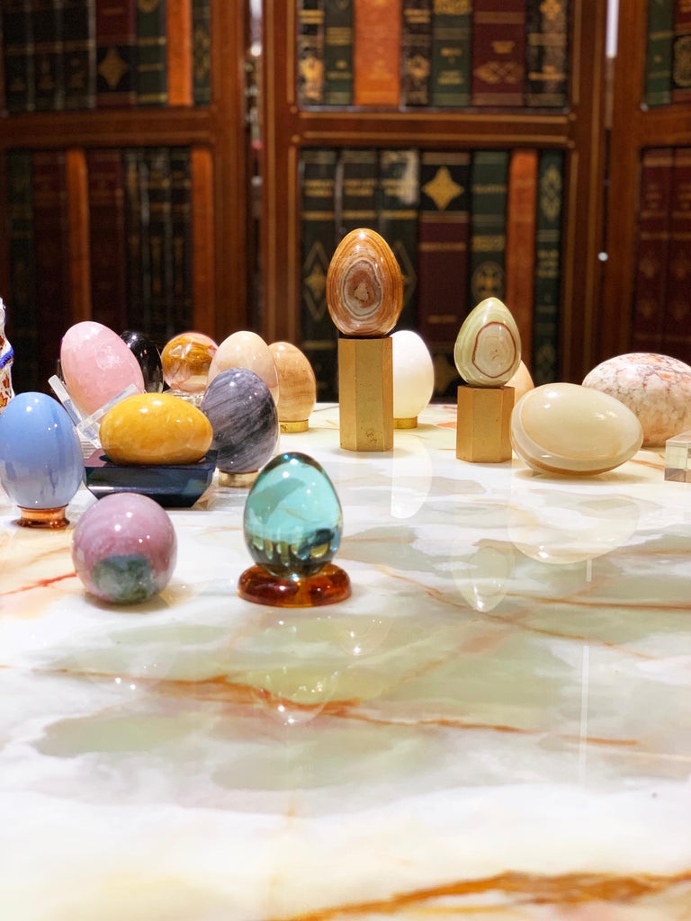 Organic Modern Hand Carved Stone Egg Sculptural Set with Heavy Guilt ...