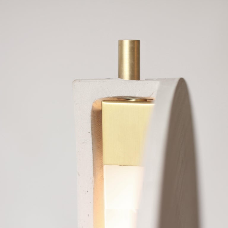 Handmade geometric sand ceramic and brass table lamp, minimalist styled ...