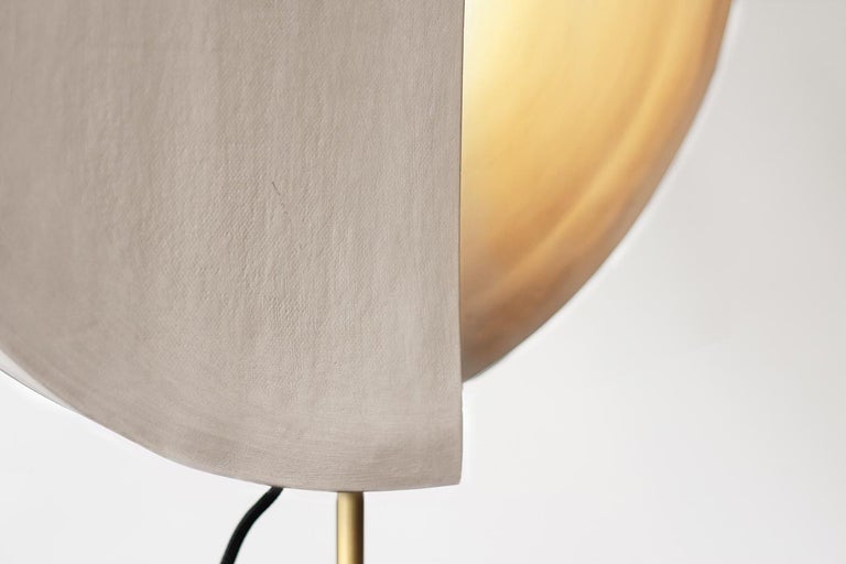 Handmade geometric sand ceramic and brass table lamp, minimalist styled ...