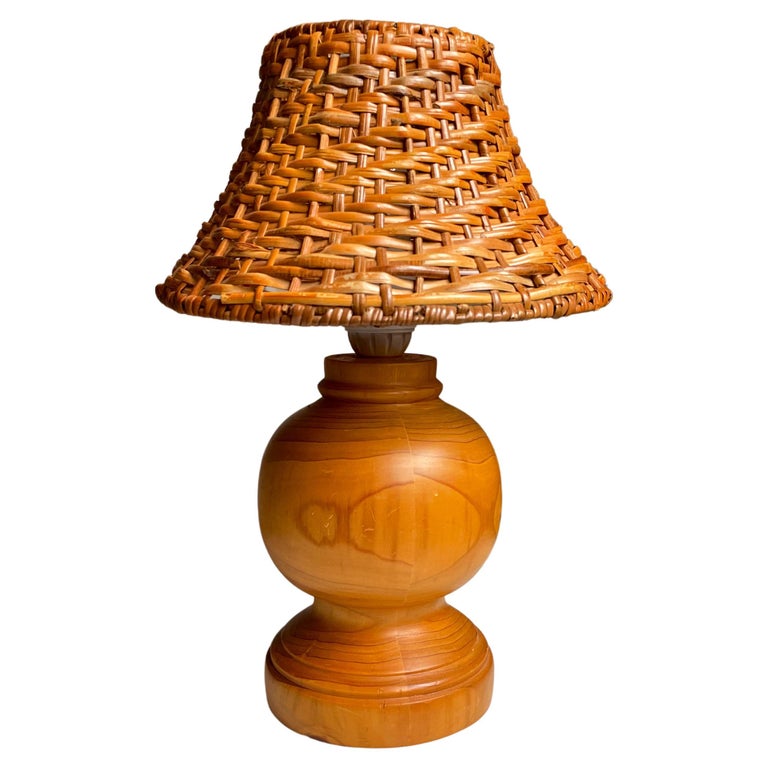 Organic Modern Pine Lamp Rattan Shade, Sweden, 1970s For Sale at 1stDibs