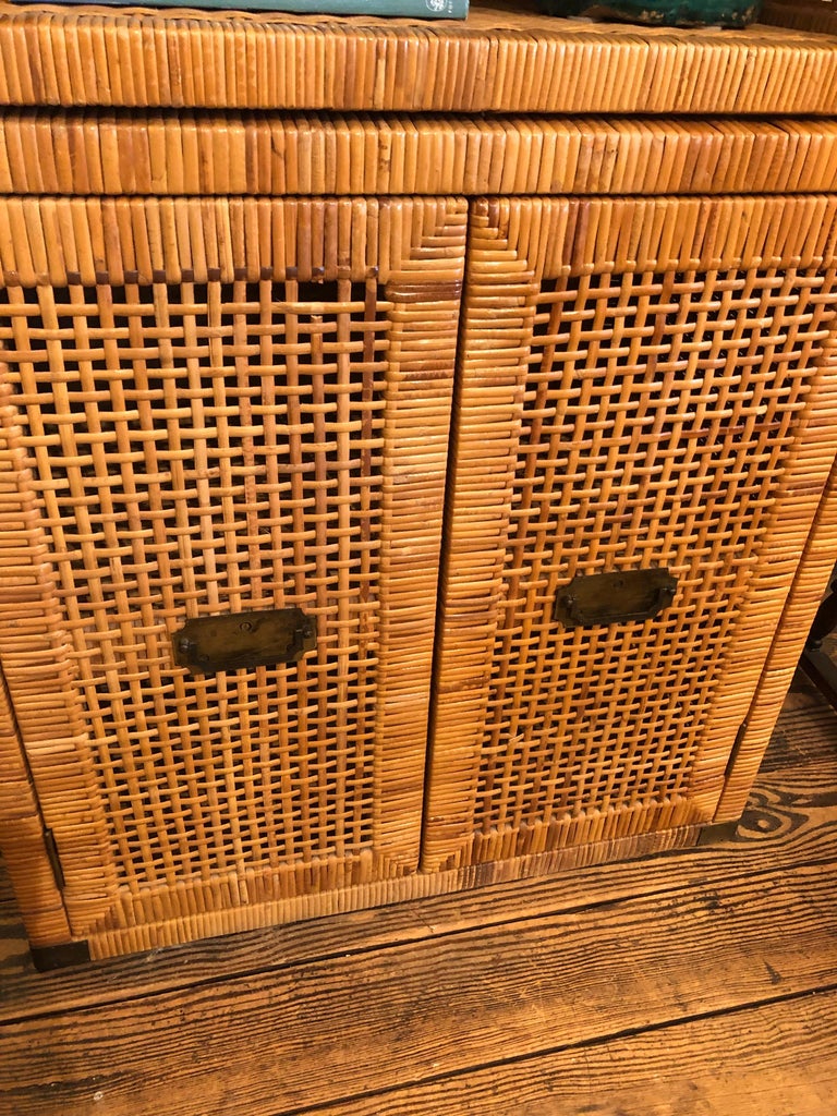 Organic Modern Rattan Two Piece Bookshelf Cabinet For Sale at 1stDibs