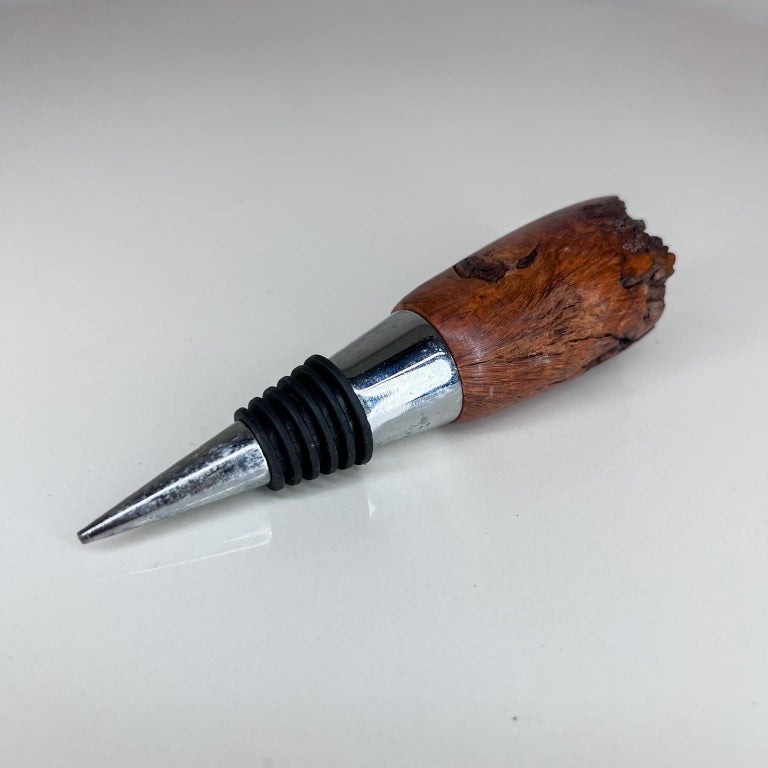 Organic Modern Raw Edge Bottle Stopper in Chrome and Turned Burlwood ...
