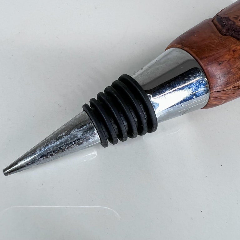 Organic Modern Raw Edge Bottle Stopper in Chrome and Turned Burlwood ...