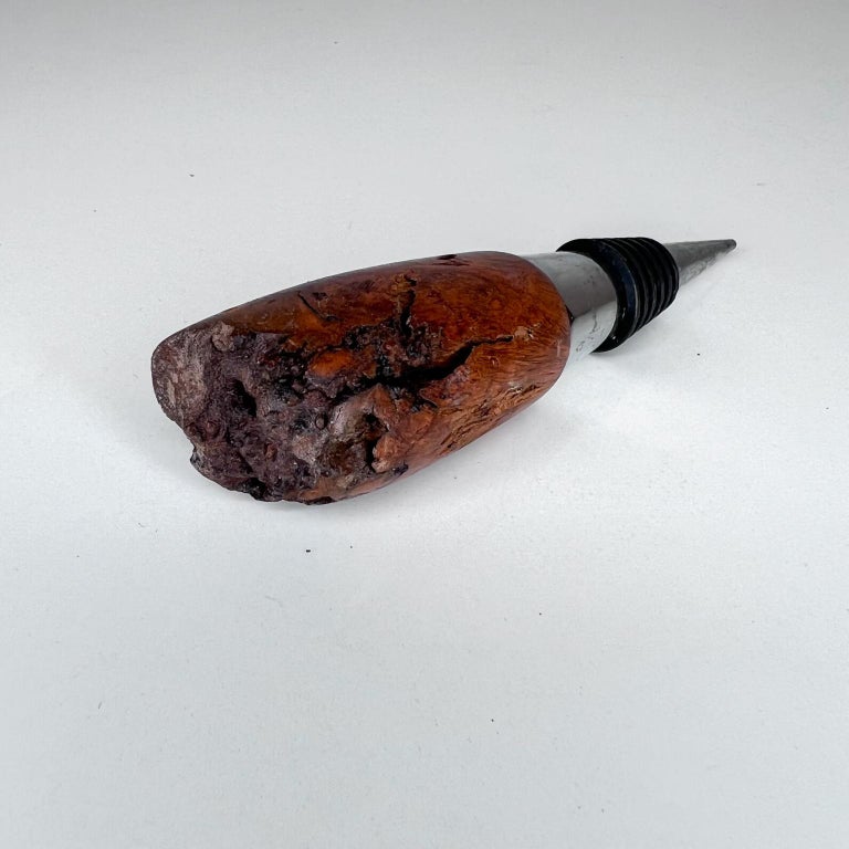 Organic Modern Raw Edge Bottle Stopper in Chrome and Turned Burlwood ...