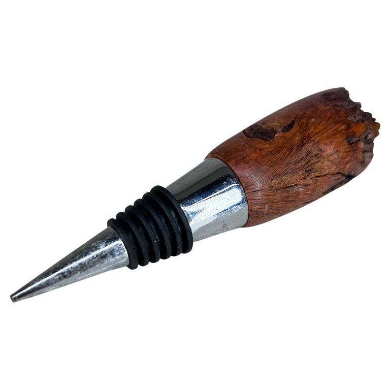 Organic Modern Raw Edge Bottle Stopper in Chrome and Turned Burlwood ...