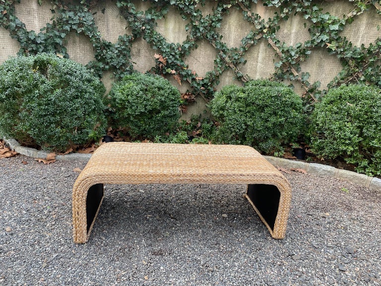 Organic Modern Rectangular Braided Natural Grass Coffee Table For Sale ...