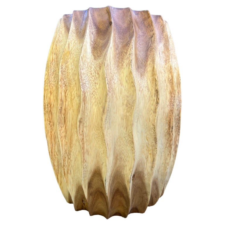 Organic Modern Suar Wood Drum Table or Stool with Fluted Sides ...