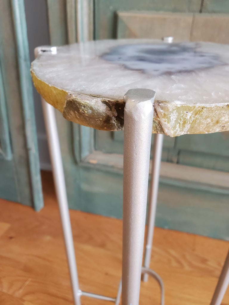 Organic Modern White with Blue Center Geode and Nickel Gilt Side Table ...