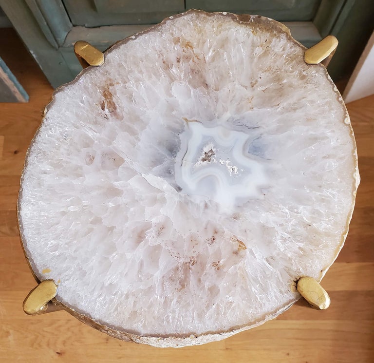 Organic Modern White with Blue Center Geode Drink Table with Gold Gilt ...