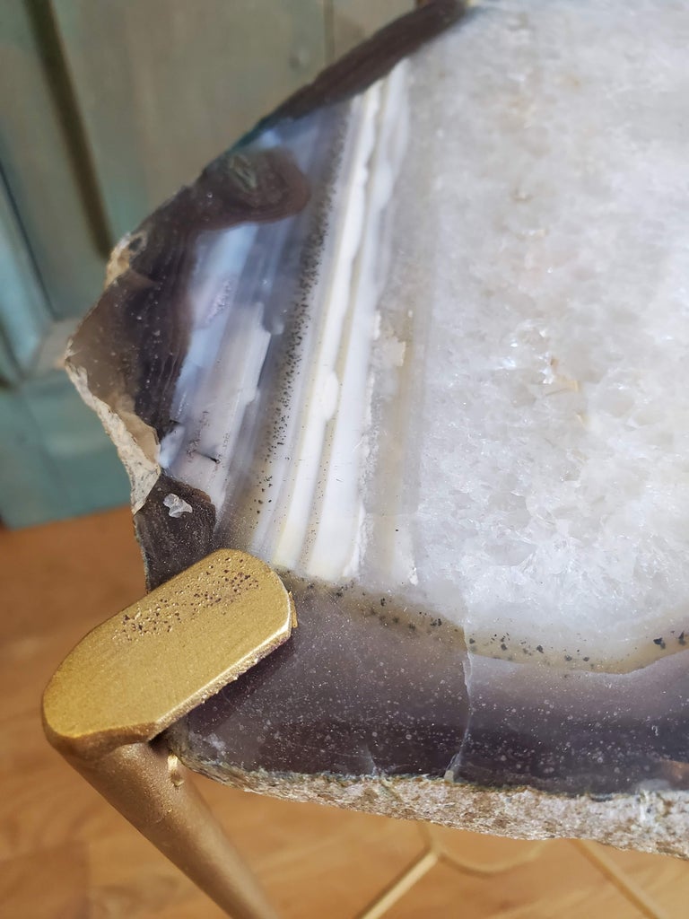 Organic Modern White with Dark Blue Edge Geode Drink Table with Gold ...