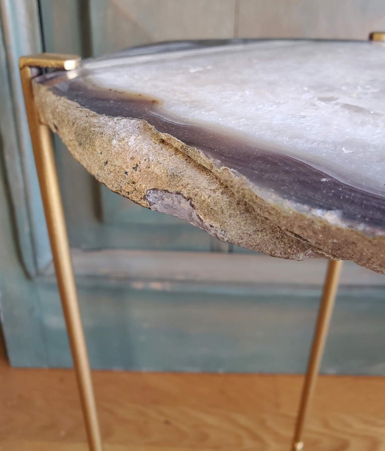 Organic Modern White with Dark Blue Edge Geode Drink Table with Gold ...