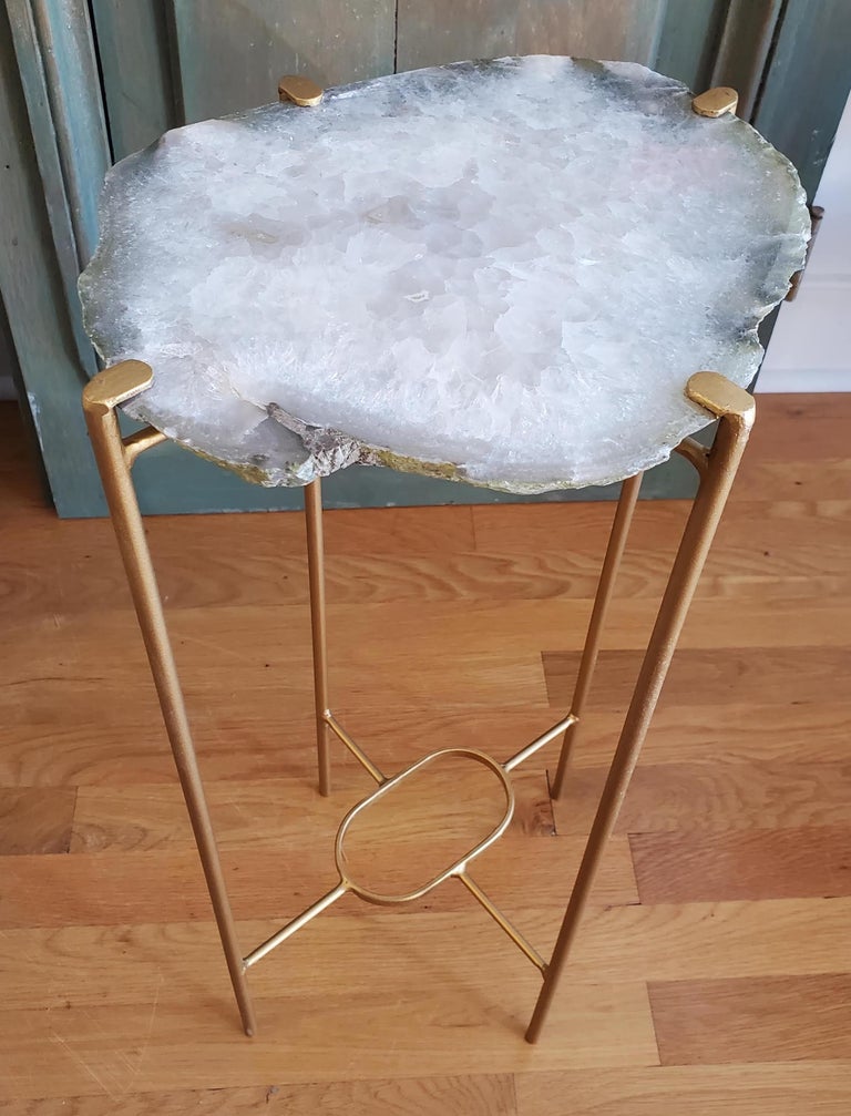 Organic Modern White with Gray Edge Geode Drink Table with Gold Gilt ...