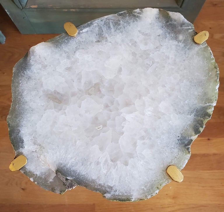 Organic Modern White with Gray Edge Geode Drink Table with Gold Gilt ...