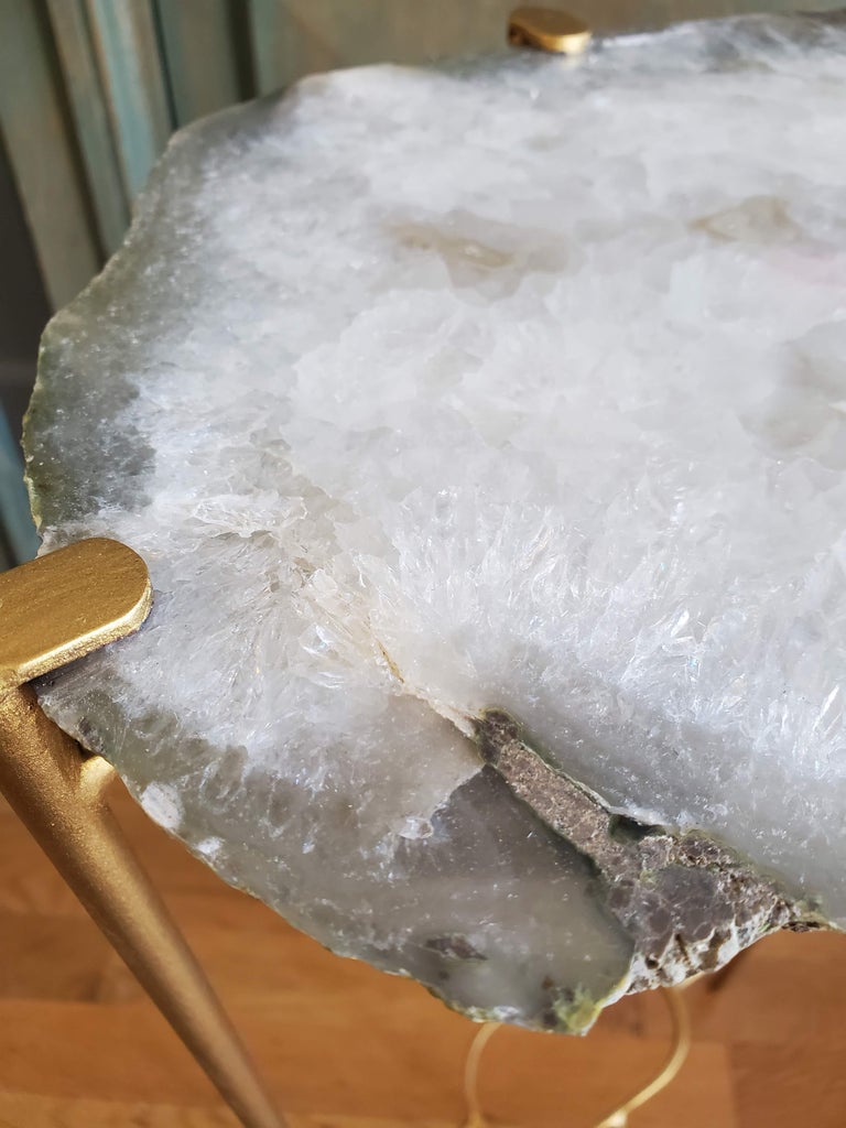 Organic Modern White with Gray Edge Geode Drink Table with Gold Gilt ...