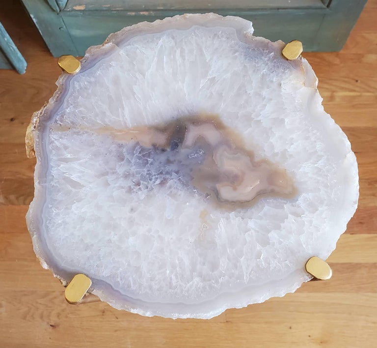 Organic Modern White with Gray Tan Center Geode Table with Gold Gilt ...