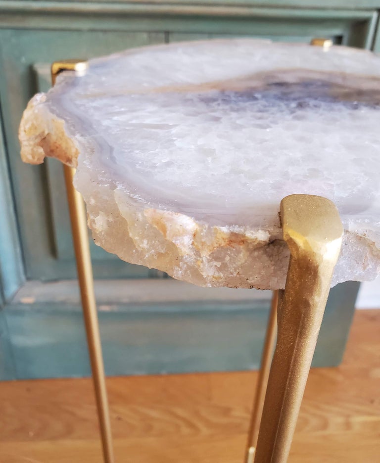 Organic Modern White with Gray Tan Center Geode Table with Gold Gilt ...
