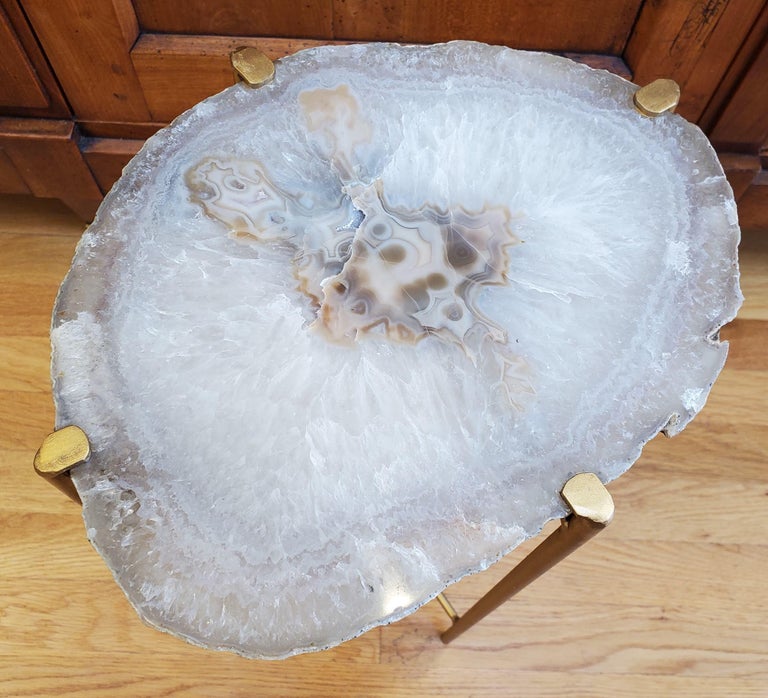 Organic Modern White with Tan Center Geode Drink Table with Gold Gilt ...