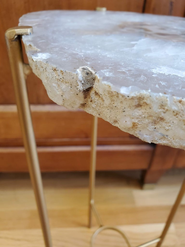 Organic Modern White with Tan Center Geode Drink Table with Gold Gilt ...