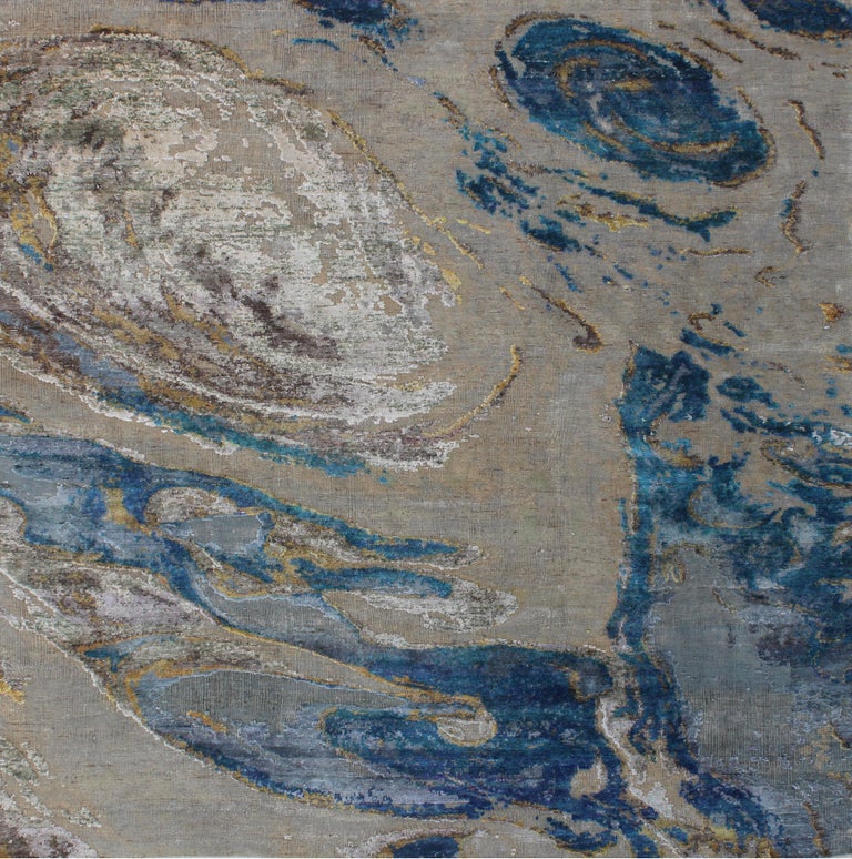 Organic Coastal Pattern Hand Knotted Wool and Silk Abstract Beige ...