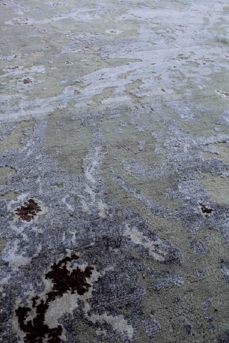 Organic Texture Abstract Grey Silver Beige Wool and Silk Hand Knotted ...