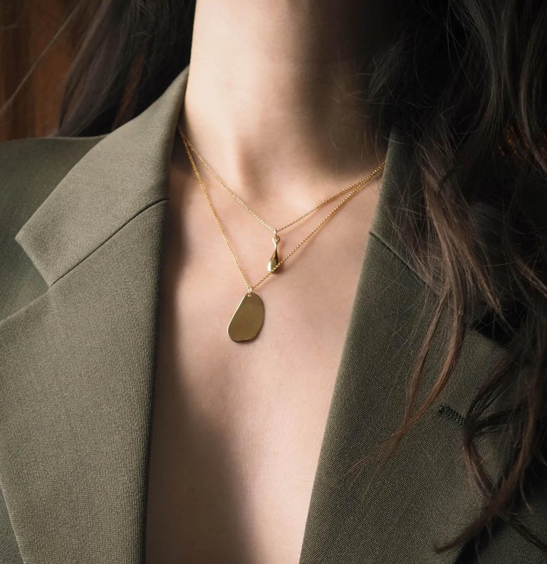 Organic Plate Pendant Necklace in Recycled Silver For Sale at 1stDibs