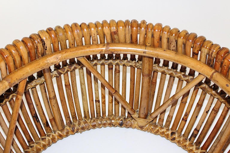 Organic Riviera Style Vintage Rattan Mirror Circular Sofa Table, 1950s ...