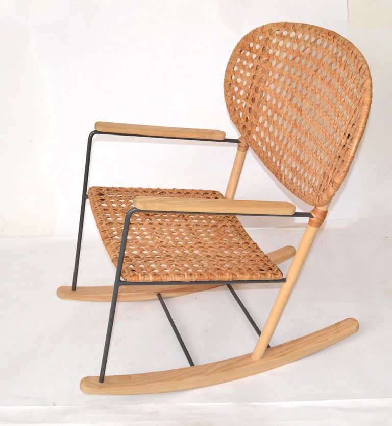 Organic Scandinavian Rocking Armchair Solid Ash Wood Steel and Natural ...