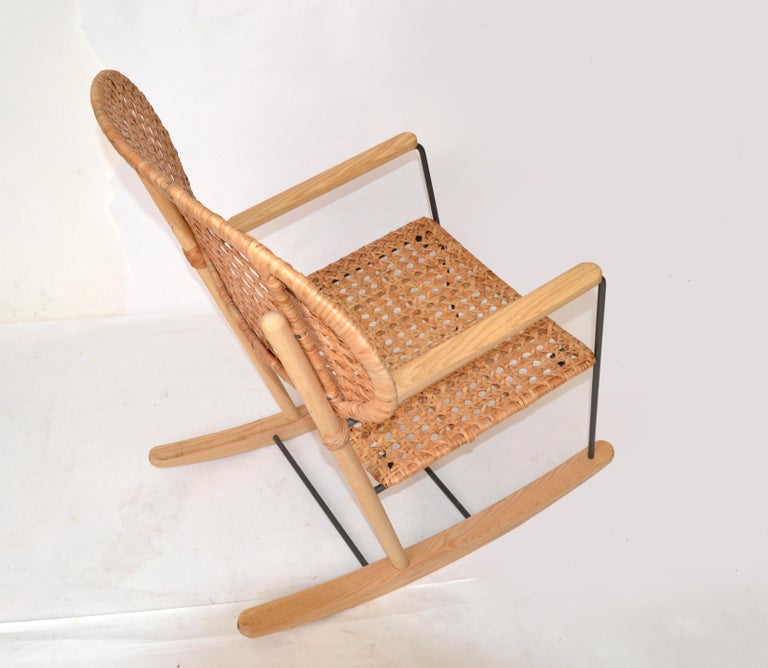 Organic Scandinavian Rocking Armchair Solid Ash Wood Steel and Natural ...