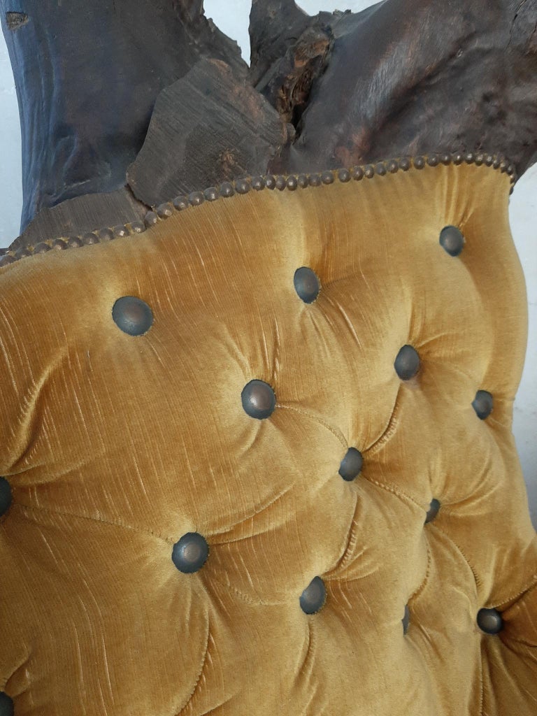 Organic Sculptural Tree Trunk Root Chair with Yellow Velvet Upholstery ...