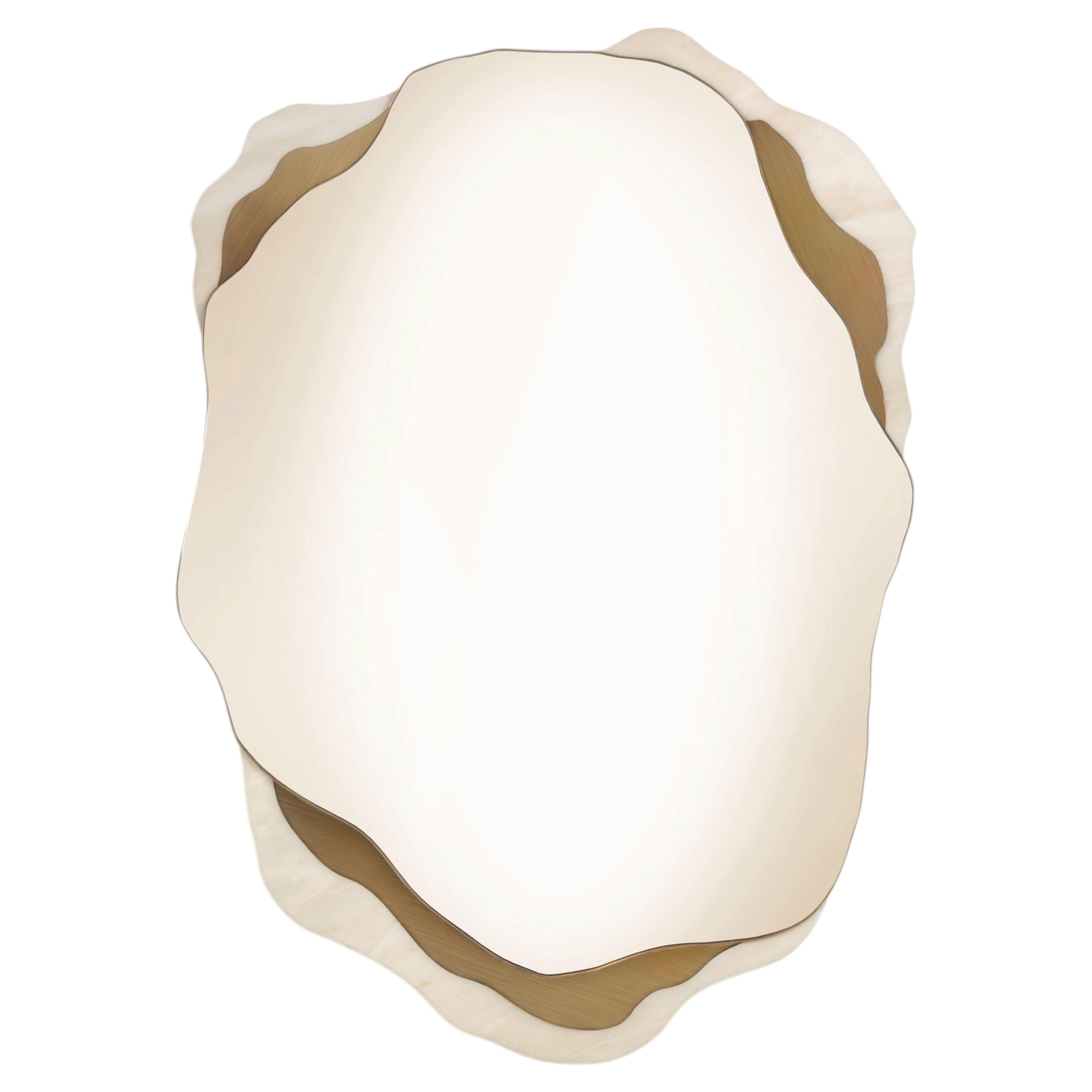 Natural organic shape Estremoz marble brass Arizona small mirror by ...